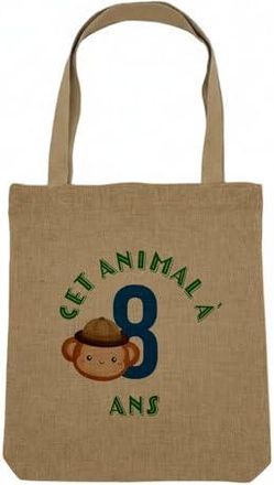 Fabulous Sac Shopping Tote Bag Aspect Lin - Cet Animal &Agrave; 8 Ans Anniversaire Celebration Enfant Cadeau Safari Theme - Sac de Courses Toile Epaisse 360g Beige Na