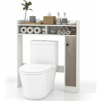 Costway Meuble wc au-Dessus de Toilettes, Meuble de Salle de Bain avec 2 Compartiments et 1 Placard de Rangement avec &Eacute;tag&egrave;res R&eacute;glables, Dispositif
