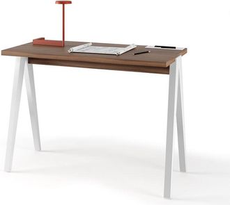 HERDASA Bureau, modèle COLMAR, en mélamine avec pieds en hêtre massif laqués. Noyer et Blanc