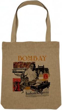 Fabulous Sac Shopping Tote Bag Aspect Lin - Bombay Vintage Collage Mumbai Voyage Inde Gandhi - Sac de Courses Toile Epaisse 360g Beige Naturel Cabas Port&eacute; Epau
