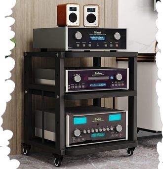 Generic HiFi-Rack, AV-Medienst&auml;nder Mit Rollen, 3/4/5-stufiger Audio-Video-Regal Verst&auml;rker Rack, Holz-Stereoschrank, Verstellbare Regale, CD-Player-St&auml;nder F