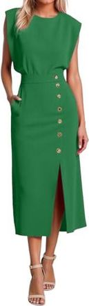 Generic 2026 Robe amincissante pour femme Style r&eacute;tro &agrave; volants, Vert, XXL