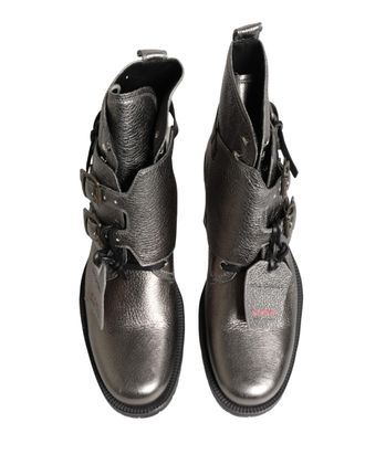 Dolce & Gabbana Mens Metallic Silver Leather Buckle Ankle Boots Shoes