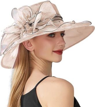 Generic Chapeau à large bord pour femmes femmes couleur unie grande fleur anglaise dame élégante tempérament chapeau de soleil femmes chapeaux, rose(w), taill
