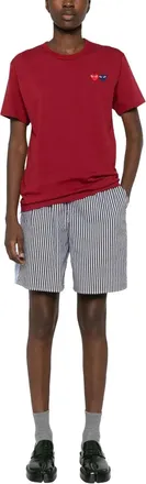 Comme Des Gar&ccedil;ons Embroidered Double Heart T-Shirt - Red