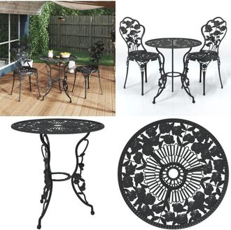 vidaXL 3-tlg. Bistro-Set Aluminiumguss Schwarz - Romantisches Bistroset - Gartentisch - Gartenst&uuml;hle - Alu-Gartensitzgruppe - Outdoor M&ouml;bel - Home & Living