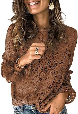 ORANDESIGNE Femme Chemisier Dentelle Chemise Victorien &agrave; Manche Longue Chemisier Ajour&eacute; Top Blouse Renaissance El&eacute;gant Vintage Mode Casual Couleur Unie Ample Lace