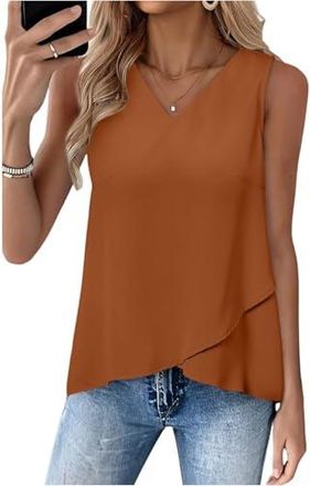 Generic Debardeur Femme Chic et &eacute;l&eacute;gant Chemisier sans Manche Jacquard D&eacute;bardeur Blanc Col V Top Ete Haut Chic et Elegant Fluide Ample Caraco Vetement Femme E