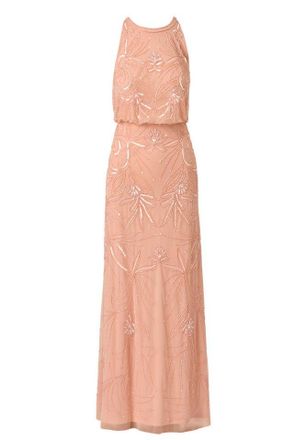Adrianna Papell Abendkleid Petite Bead Blouson Long Dress Klassisches, zierliches Neckholder-Kleid mit Perlenverzierung
