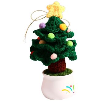 Generic Weihnachtsbaum geh&auml;kelte Blumen Topfpflanze, gestrickter Weihnachtsbaum - Kreative tragbare gestrickte Ornament-H&auml;kelblumen,Festliche k&uuml;nstliche Blume