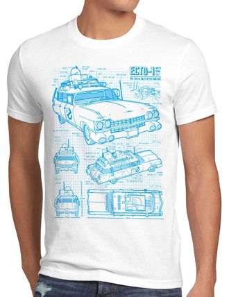 style3 ECTO-1 Blaupause Herren T-Shirt geisterj&auml;ger, Gr&ouml;&szlig;e:XXL, Farbe:Wei&szlig;