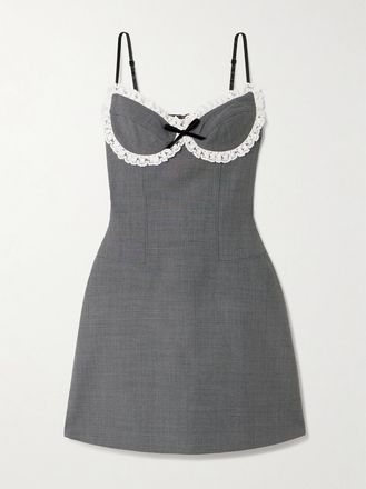 Shushu/Tong Minikleid Aus Twill Mit Spitzen- Und Samtbesätzen - Grau