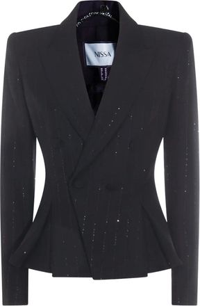 Nissa veste croisée à fines rayures - Noir