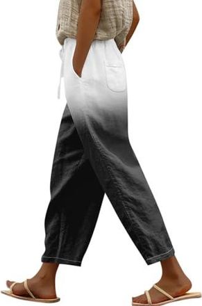 Generic Pantalon en coton et lin pour femme - Jambe large - Pantalon de plage d&eacute;t&eacute; confortable - Pantalon de yoga Palazzo XIYU26010, Noir, 3XL