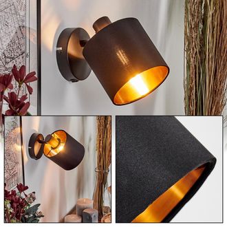 HOFSTEIN Wandleuchte Alsen, Wandlampe aus Metall/Stoff in Schwarz/Kupfer, Leuchte im Retro/Vintage-Design mit verstellbarem Schirm und Schalter am Geh&auml;use, E14