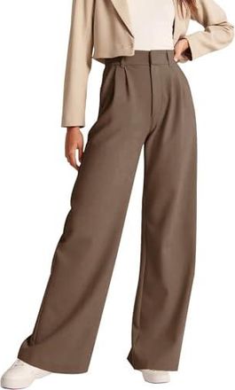 Generic Pantalon fin à jambe large pour femme - Taille haute - Pour le travail et le travail - Pantalon long avec poches, chocolat, XL