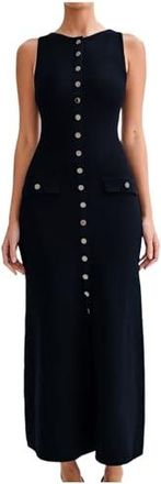 Generic Robes amincissantes 2026 d&eacute;t&eacute; 2024 europ&eacute;enne et style sans manches col rond coupe ajust&eacute;e, bleu, M