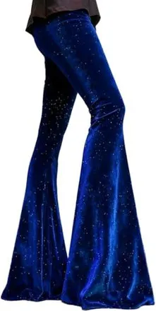 Generic QXDZSW Printemps Casual Confortable Doux Velours Pantalon Femme &Eacute;l&eacute;gant Taille Haute Slim Flared Pants Automne Diamants Brillant Long Pantalon, bleu, 