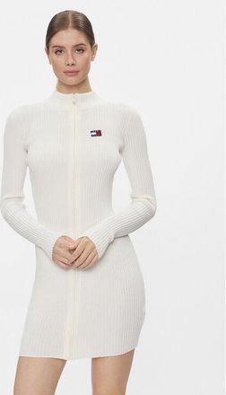 Tommy Jeans Strickkleid Badge DW0DW17525 Weiß Slim Fit