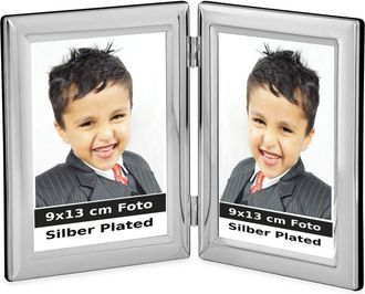 Silberkanne Doppel-Bilderrahmen Paris 2x 9x13 cm - Versilbert (Silver Plated) - Portraitrahmen Klappbar, Edles Design & Gl&auml;nzend
