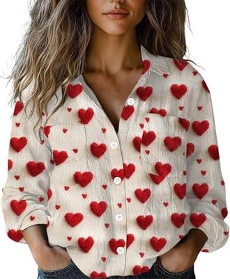 Generico Chemise Femme d&Eacute;t&eacute; D&eacute;contract&eacute;e Manches Longues T Shirt Coton Et Lin Curvy Respirant Blouse Col en V Mode Chemisier Vintage Imprim&eacute; Boutons Classique 