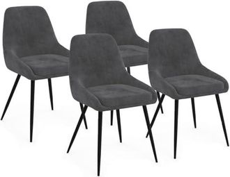 IDMarket Lot de 4 chaises THALYA en Velours Gris fonc&eacute; avec accoudoirs