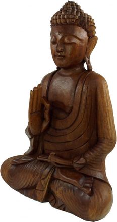 Guru Shop Holzbuddha, Buddha Statue, Handarbeit 50 cm, Vitarka Mudra, Dunkelbraun - Design 15