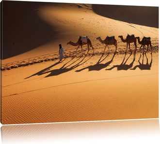 Pixxprint Kamelkarawane in der Wüste, Größe: 100x70cm, Leinwandbild, fertig gespannt, Wandbild, Dekoration, Kunstdruck, kein Poster