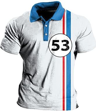 Keephen Hommes Moto Course Huile Moteur Polo Mode rétro Impression à Manches Courtes Polos Sport Fitness t-Shirts