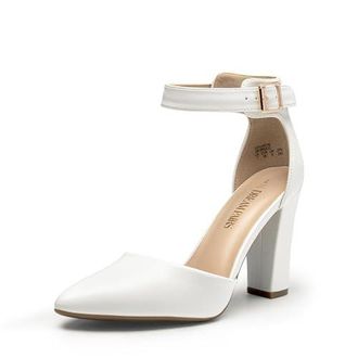 Dream Pairs Escarpins à talons hauts pour femme - Bout pointu - Sangle de cheville - Pour fête de mariage, Blanc/similicuir, 37.5 EU