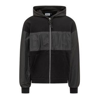 GCDS Gcds, Homme, Sweatshirts et sweats &agrave; capuche, Noir, Taille: XS Band Logo Nylon Mix Full Zip Sweat &agrave; capuche