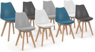 IDMarket Lot de 8 chaises scandinaves SARA Mix Color Blanc x2, Gris Clair x2, Gris fonc&eacute; x2, Bleu Canard x2