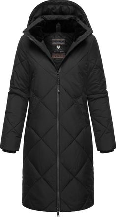 Ragwear Damen Wintermantel Warmer wasserdichter Steppmantel lang mit Abnehmbarer Kapuze Rebela YOUMODO Black Gr. XXL