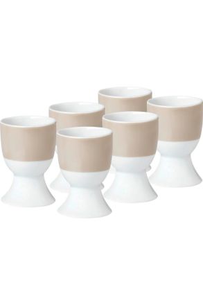 Van Well Eierbecherset Vario, Weiß, Taupe, Keramik, 6-teilig, rund, 6.5 cm, Tischkultur & Servieren, Eierbecher