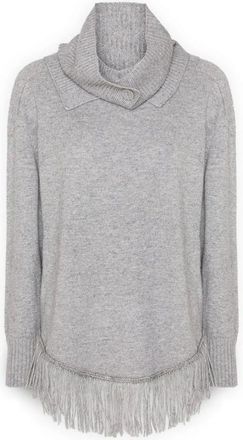 Elena Miro Femme, Pulls, Gris, Taille: 42 FR Pull avec franges et col amovible