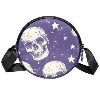 Generic Petit sac &agrave; bandouli&egrave;re circulaire pour femme, motif cr&acirc;nes, petit sac &agrave; dos &agrave; bandouli&egrave;re avec fermeture &eacute;clair, bretelles r&eacute;glables, sac &agrave; main rond