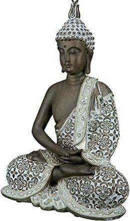 Gilde Deko Skulptur Buddha Figur sitzend - Meditation - braun/weiß - Höhe 29 cm