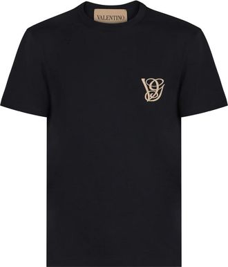 Valentino Garavani Homme, Tops, Noir, Taille: L T-shirt en coton avec patch Vg