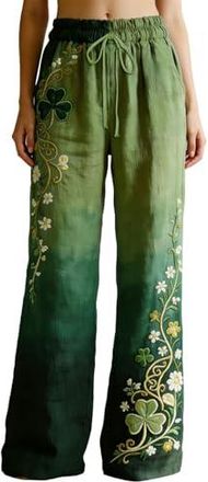 Generic HUIFUAO Pantalon de la Saint-Patrick pour femme - Pantalon tr&egrave;fle amusant - Costume de la St Paddys irlandais - Pantalon de tr&egrave;fle irlandais - Taille 