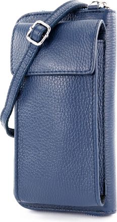 modamoda.de P06 Damen Leder Umh&auml;ngetasche Geldb&ouml;rse Handytasche 6,5 Zoll handmade in Italy, Farbe:Dunkelblau