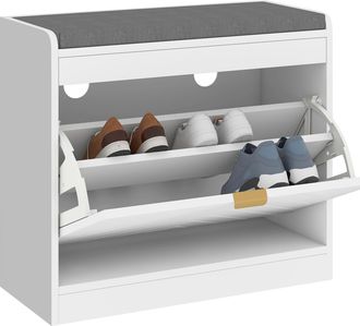 HOMCOM Schuhaufbewahrungsbank, Schmaler Schuhschrank mit 1 klappbaren Schubladen, Sitzkissen und 4 L&uuml;ftungsschlitzen f&uuml;r Eingangsbereich, Flur, f&uuml;r 5 Paar Sc