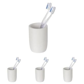 WENKO Zahnputzbecher Mod. Altavalle freistehend aus Polyresin Badezimmer Deko Badaccessoires f&uuml;r Ordnung Badgestaltung Wei&szlig; 8,0 x 10,5 cm (Packung mit 4)