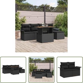 vidaXL Gartentisch - Garten-Sofa-Set mit Speicher 6 pcs Schwarz Poly Rattan