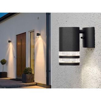 Konstsmide 2er-Set Wandleuchten modena Aluminium schwarz Downlight GU10, Höhe 15,5 cm, IP44