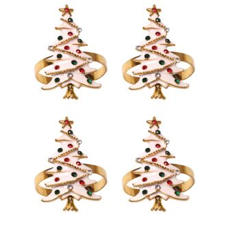 Amosfun 4 St&uuml;ck Weihnachtsbaum Serviettenringe Dekorative Serviettenringe Weihnachten Serviettenring Weihnachtsbaum Serviettenhalter Weihnachtsserviettenringe