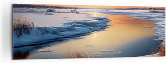 Arttor Panorama Bilder auf Leinwand 160x50cm Leinwandbild Winter Fluss Landschaft Gro&szlig; XXL Wanddeko Bild Schlafzimmer Wandbilder Dekoration Wohnzimmer Wall D