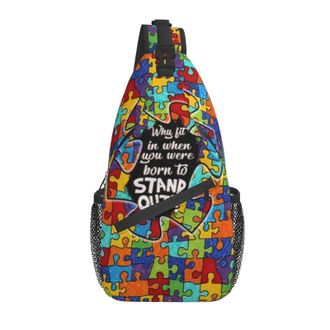 AOOEDM Autism Pattern Sling Rucksack Reisen Wandern Daypack Autism Awareness Crossbody Umhängetasche für Frauen Männer Teenager