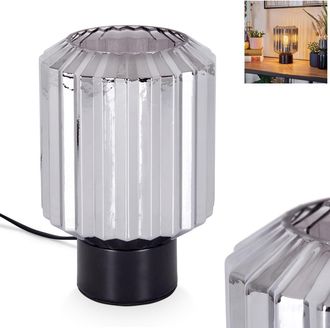 HOFSTEIN Tischleuchte Moruja, Tischlampe aus Metall/Glas in Schwarz/Chrom/Rauch, Leuchte im modernen Vintage/Retro-Design mit Schirm aus Glas (&Oslash; 13 cm) u. An/-