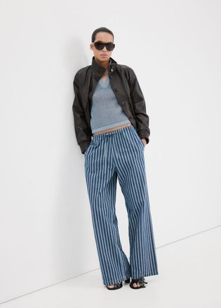 Mango Pull-over maille ajour&eacute;e col polo bleu ciel - Femme - XS - MANGO