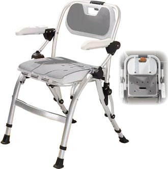 Generic Tragbarer, zusammenklappbarer Duschstuhl for ältere und behinderte Menschen, klappbarer Badesitz, klappbare, 4-stufig höhenverstellbare Badezimmerstüh